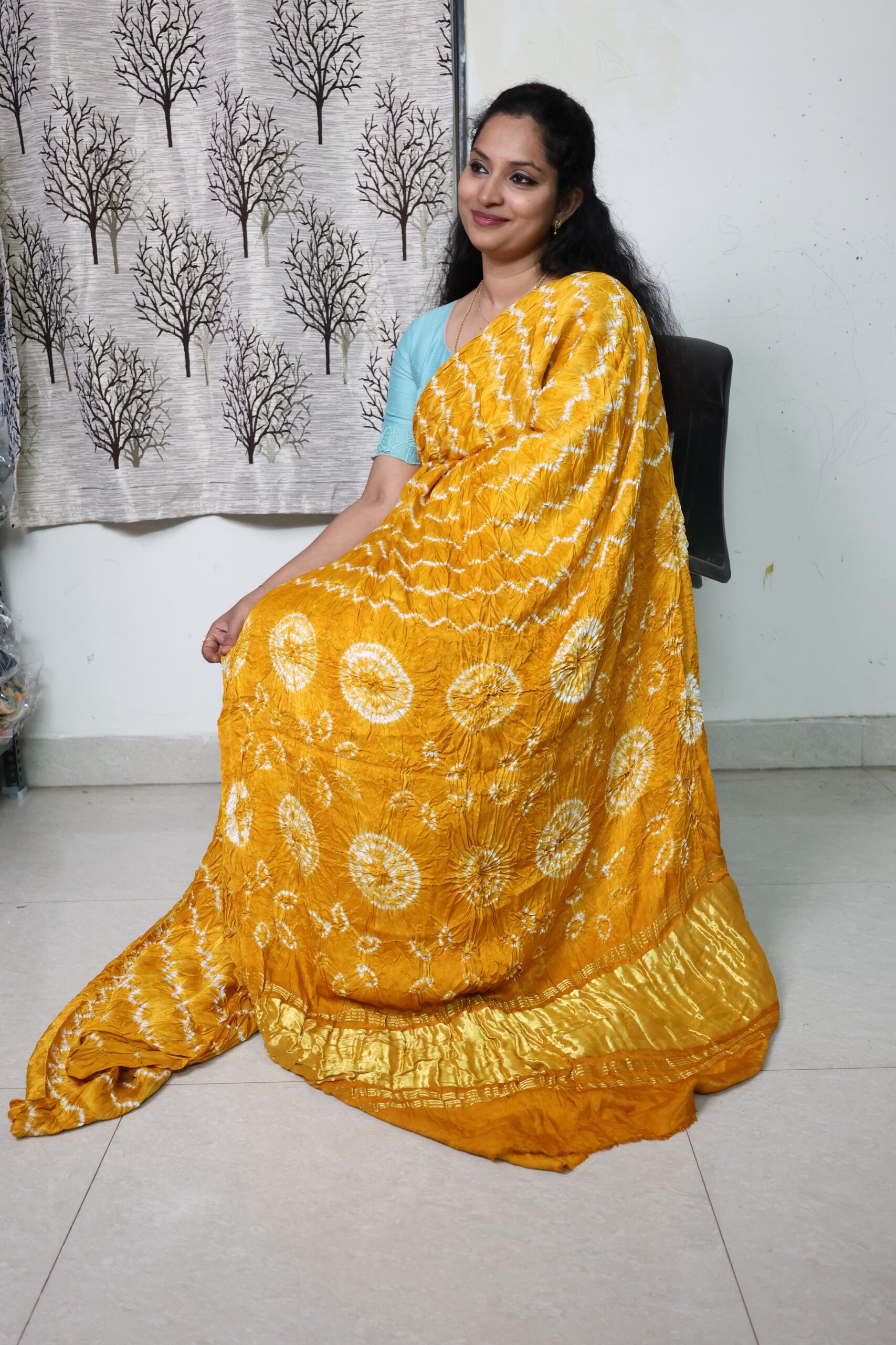 Pure Modal silk Lehariya bandhej | Yellow – Coloured Rabbit